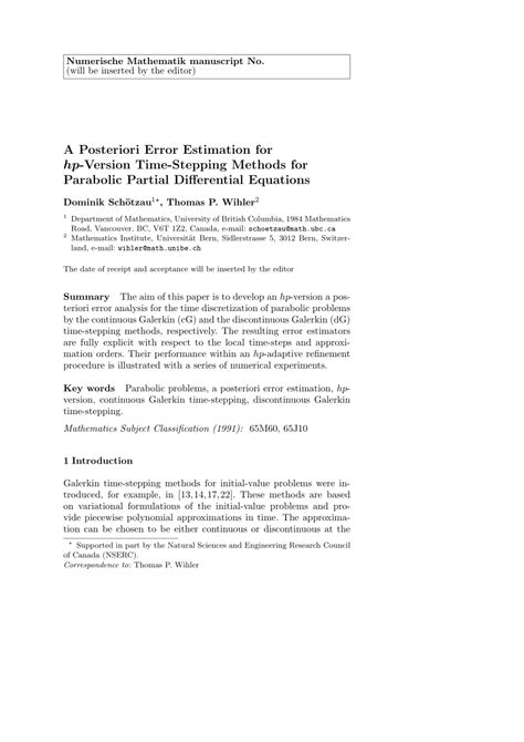 pdf a posteriori error estimation for hp version time stepping