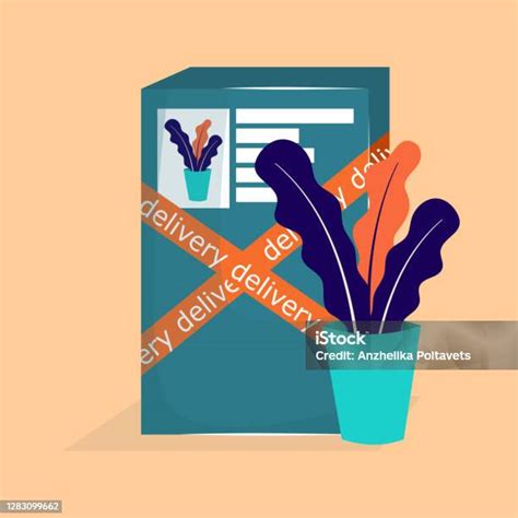 유료 온라인 상품의 배송상자 온라인 쇼핑 큰 상자에 꽃의 배달 플랫 만화 스타일의 벡터 일러스트레이션 0명에 대한 스톡 벡터 아트 및 기타 이미지 Istock