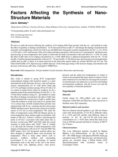 Pdf Factors Affecting The Synthesis Of Nano Structure Materials