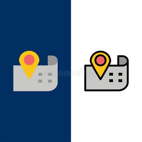 Map Navigation Location Icons Flat And Line Filled Icon Set Vector Blue Background Stock