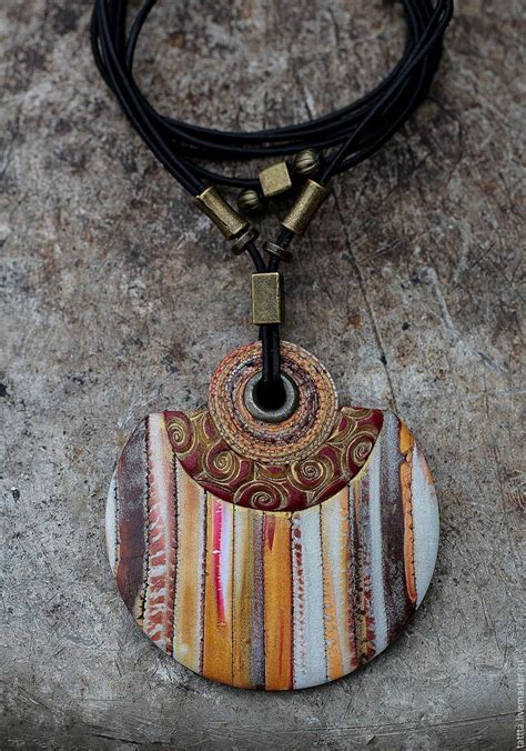 Купить кулон из полимерной глины этно яркий комбинированный тёмно синий крупные украшения