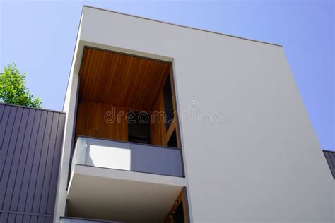 Modern Cubic Building With Window Window Balcony In Geometric Square