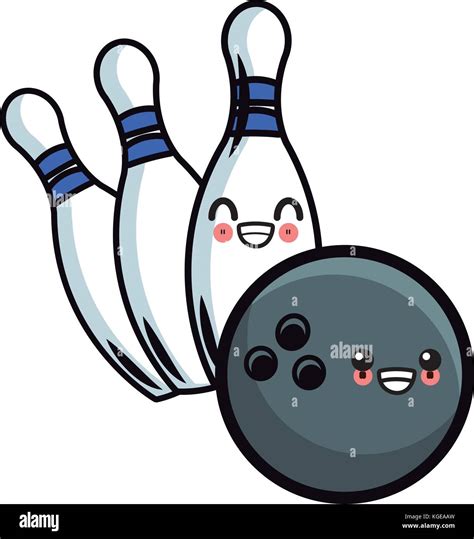 Bowling Ball Und Stifte Kawaii Cute Cartoon Stock Vektorgrafik Alamy