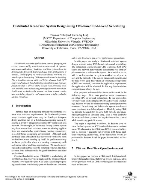Pdf Distributed Real Time System Design Using Cbs Based End To End Scheduling
