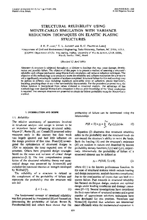 Pdf Structural Reliability Using Monte Carlo Simulation With Variance