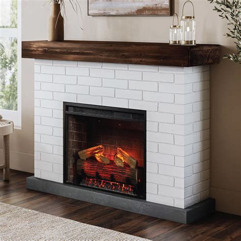 Country Living Jackson White Faux Brick Surround Wood Mantel And 28 Smart Electric Fireplace
