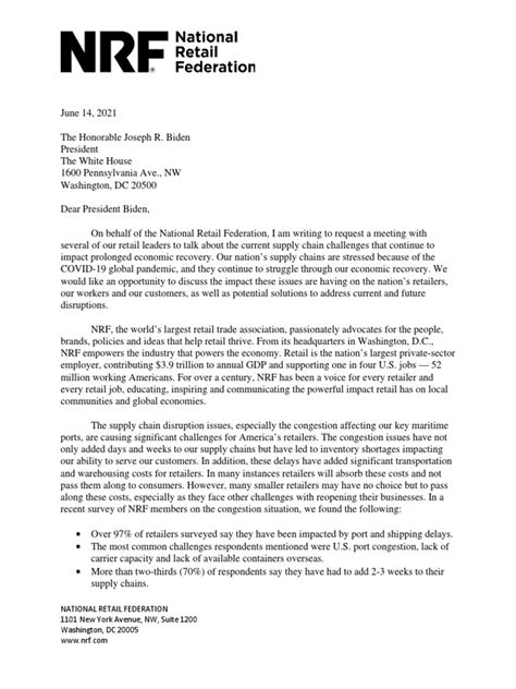 President Biden Nrf Port Congestion Meeting Request Letter Updated