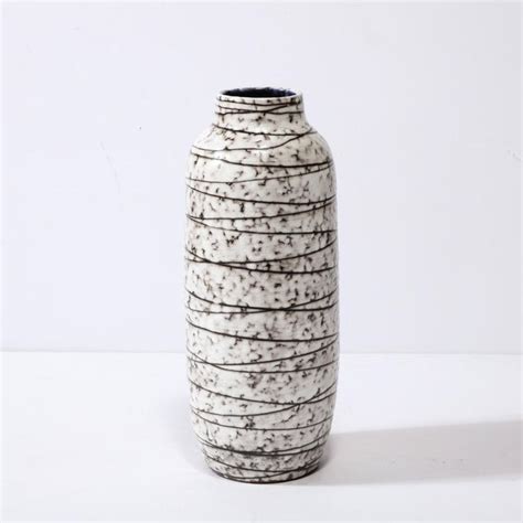 Mid Century Modernist White And Earth Toned Horizontally Striated