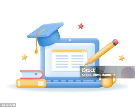 화면 책 및 대학원 모자에 문서가있는 3d 노트북 3차원 형태에 대한 스톡 벡터 아트 및 기타 이미지 3차원 형태 It 지원 개념 Istock