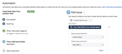 automation for jira different ways to copy the value of a field into