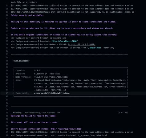 Dbus Warnings With 900 Image · Issue 555 · Cypress Iocypress Docker