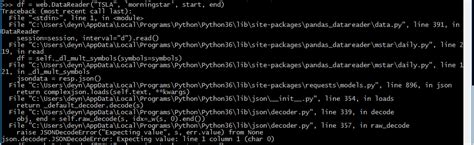 Python Jsondecodeerror When Using Pandas Datareader Stack Overflow