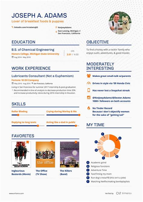 The Dating Resume A College Babe Made With Enhancv