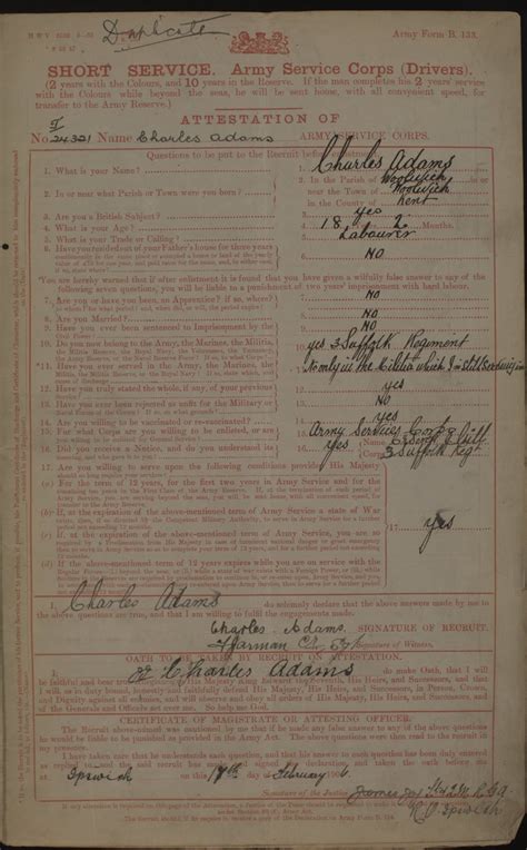 Army Forms And Attestations Army Form B 133 Drivers