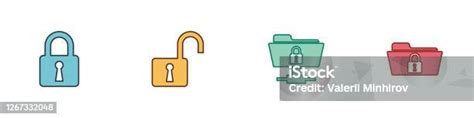 Atur Tombol Kunci Buka Gembok Folder Ftp Dan Ikon Folder Vektor