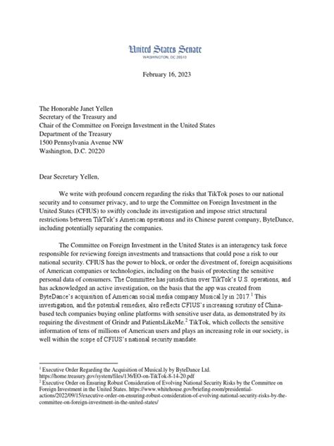 Letter To Cfius Pdf Privacy