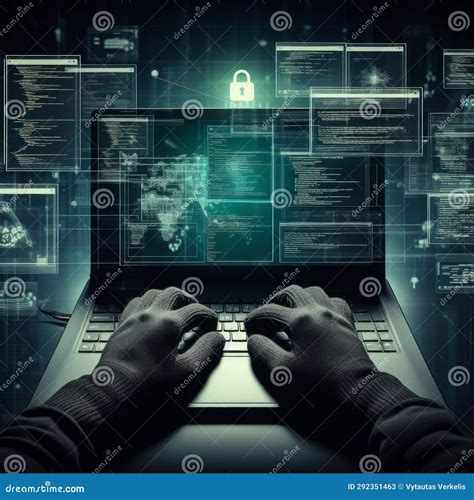 Hacker In Hood Stealing Data From Server Room Cybercrime Concept Stock Illustration