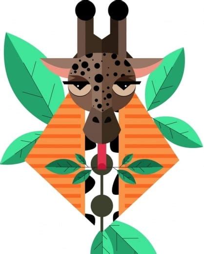 기린 그림 얼굴 나뭇잎 아이콘 장식 기하학적 디자인 Eps Ai Uidownload