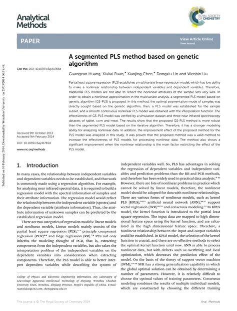 PDF A Segmented PLS Method Based On Genetic Algorithm