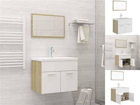 Vidaxl Badezimmer Set Badmöbel Set Weiß Und Sonoma Eiche Spanplatte