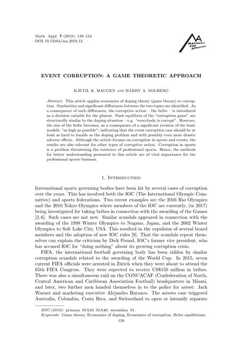 Pdf Event Corruption A Game Theoretic Approach In Math Appl