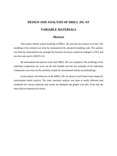 Design And Analysis Of Drill Jig Pdf Finite Element Method Stress