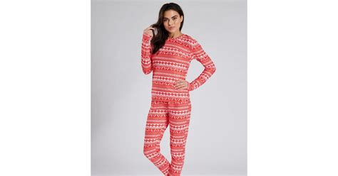 Loungeable Red Christmas Pyjama Set With Fair Isle Print New Look