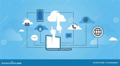 Flat Line Design Website Banner Of Cloud Computing Services Stock