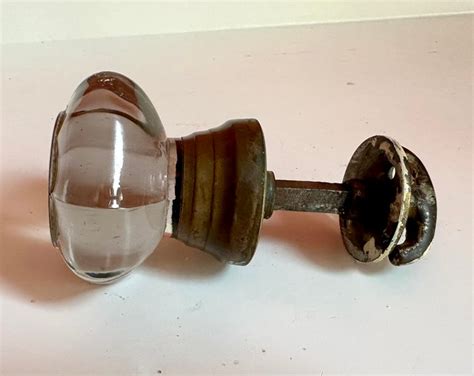 Salvaged Antique Glass Crystal Door Knob Set With Spindle Closet