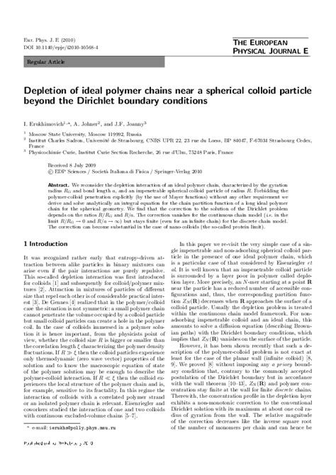 Pdf Depletion Of Ideal Polymer Chains Near A Spherical Colloid Particle Beyond The Dirichlet