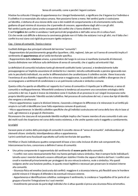 Riassunto Senso Di Comunità Di Terri Mannarini Docsity