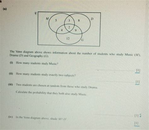Solved 6 A The Venn Diagram Above Shows Information About The Number