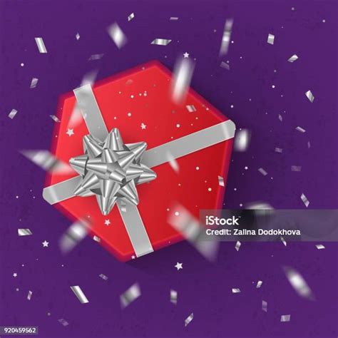 현실적인 빨간 선물 상자 장식 실버 나비 평면도 벡터 일러스트 레이 션 기념일에 대한 스톡 벡터 아트 및 기타 이미지 기념일 놀라움 러시아 Istock