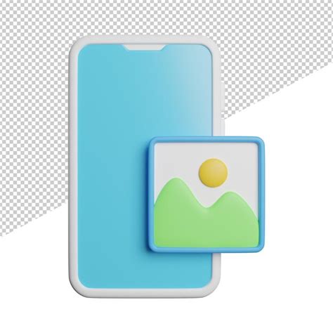 전화 사진 갤러리 전면보기 투명 배경에 3d 렌더링 아이콘 그림 프리미엄 Psd 파일