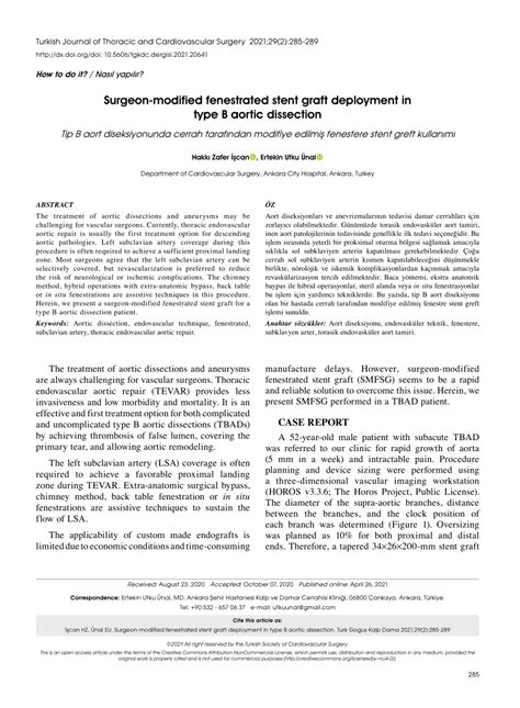 Pdf Surgeon Modified Fenestrated Stent Graft Deployment In Type B