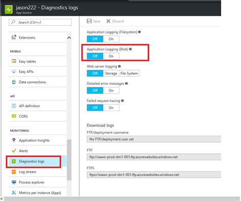 New Azure Portal Application Logging Server Fault