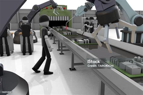공장에서 일하는 사람 기계를 작동합니다 물건을 만드는 제조 산업 3d 일러스트레이션 3차원 형태에 대한 스톡 사진 및 기타 이미지 3차원 형태 감시 고용과 노동