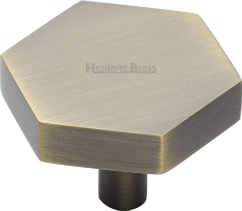 Heritage Brass Cabinet Knob Hexagon Design 38mm Antique Brass Finish