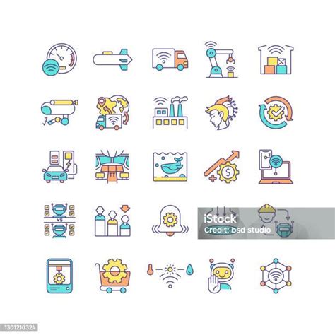 산업용 Iot Rgb 색상 아이콘 세트 공학에 대한 스톡 벡터 아트 및 기타 이미지 공학 로고 사물 인터넷 Istock