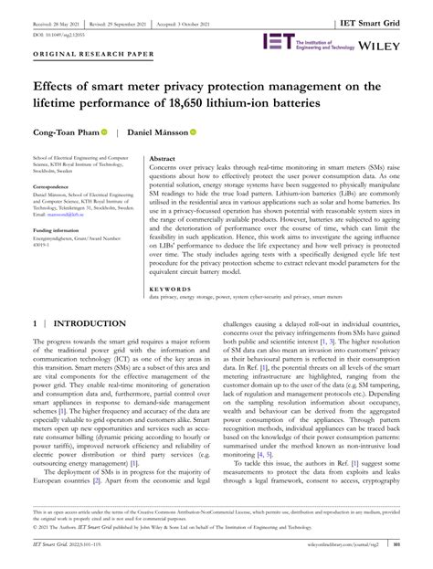 Pdf Effects Of Smart Meter Privacy Protection Management On The Lifetime Performance Of 18650