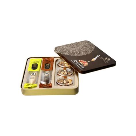 Al Malaky Royal Tin Box 3 Honey With Nuts And 6 Honey Spoons Grandioseae