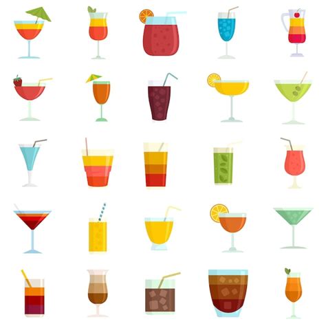 Premium Vector Cocktail Icons Set Flat Set Of Cocktail Vector Icons Isolated On White Background