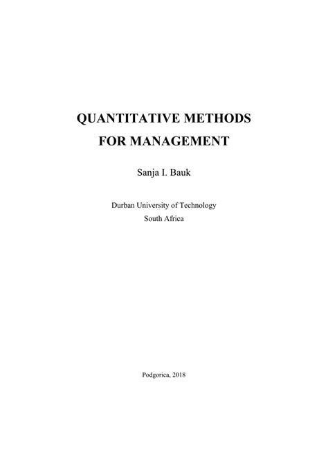 Pdf Quantitative Methods For Management