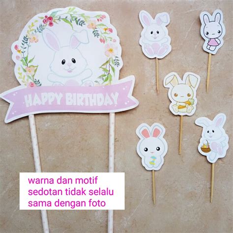 Satu Set Topper Toper Cake Hiasan Kue Ulang Tahun Karakter Rabbit Kelinci Lazada Indonesia