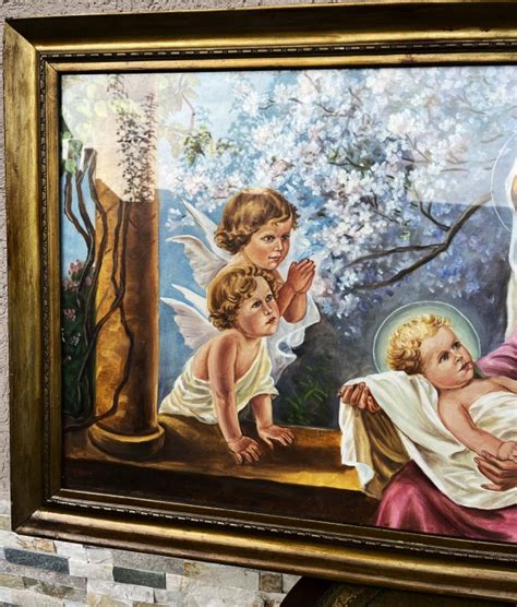 Superba Icoana Ulei Pe Panza Fecioara Maria Cu Pruncul