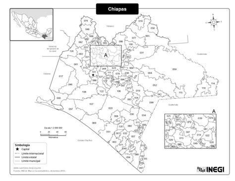 Mapas de Chiapas México A color blanco y negro y para imprimir