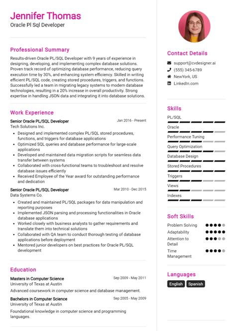 Oracle Pl Sql Developer Resume Example For 2024 Free Guide Cvdesignerai