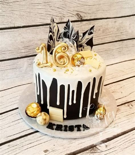 Beautiful Black White And Gold Drizzle Cake Black And White 16th