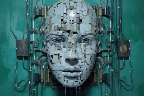 face shape made from keys on a broken keyboard with circuit board