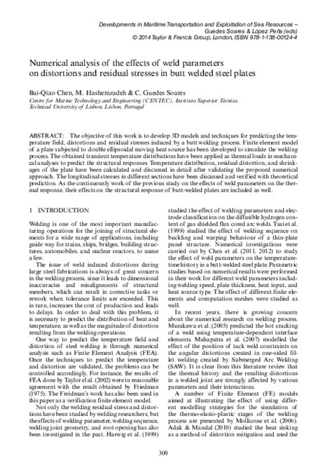Pdf Numerical Analysis Of The Effects Of Weld Parameters On Distortions And Residual Stresses